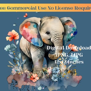 Baby Elephant Clipart, Watercolor Elephant Png, Printable Elephant ...