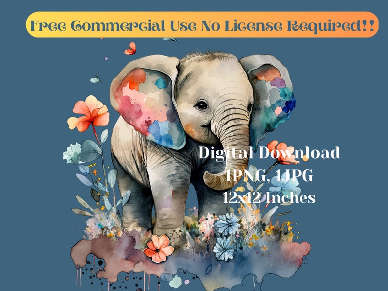 Baby Elephant Clipart, Watercolor Elephant Png, Printable Elephant ...