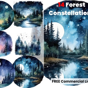 Forest Stary Sky, Trees, Clipart, Space Clipart, Moon Clipart, Star ...