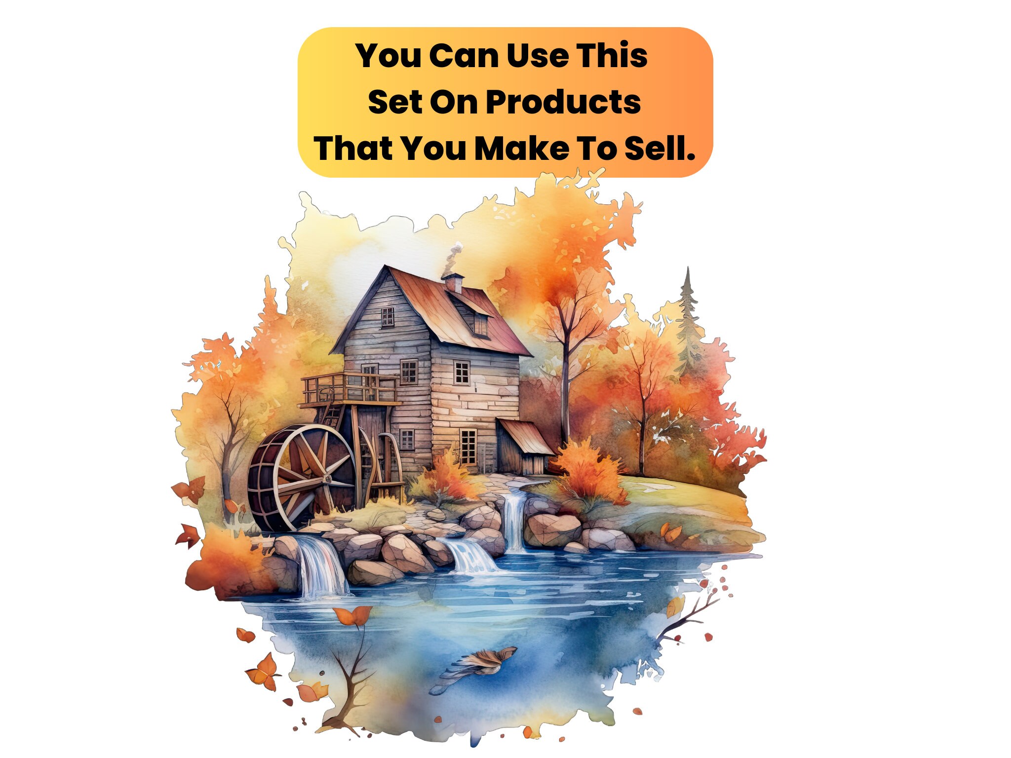 Old Gristmill Watercolor Clipart Watermill Print River - Etsy