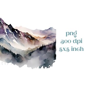 Mountain Art, Sublimation Files, Watercolor Clip Art, PNG, Printable ...
