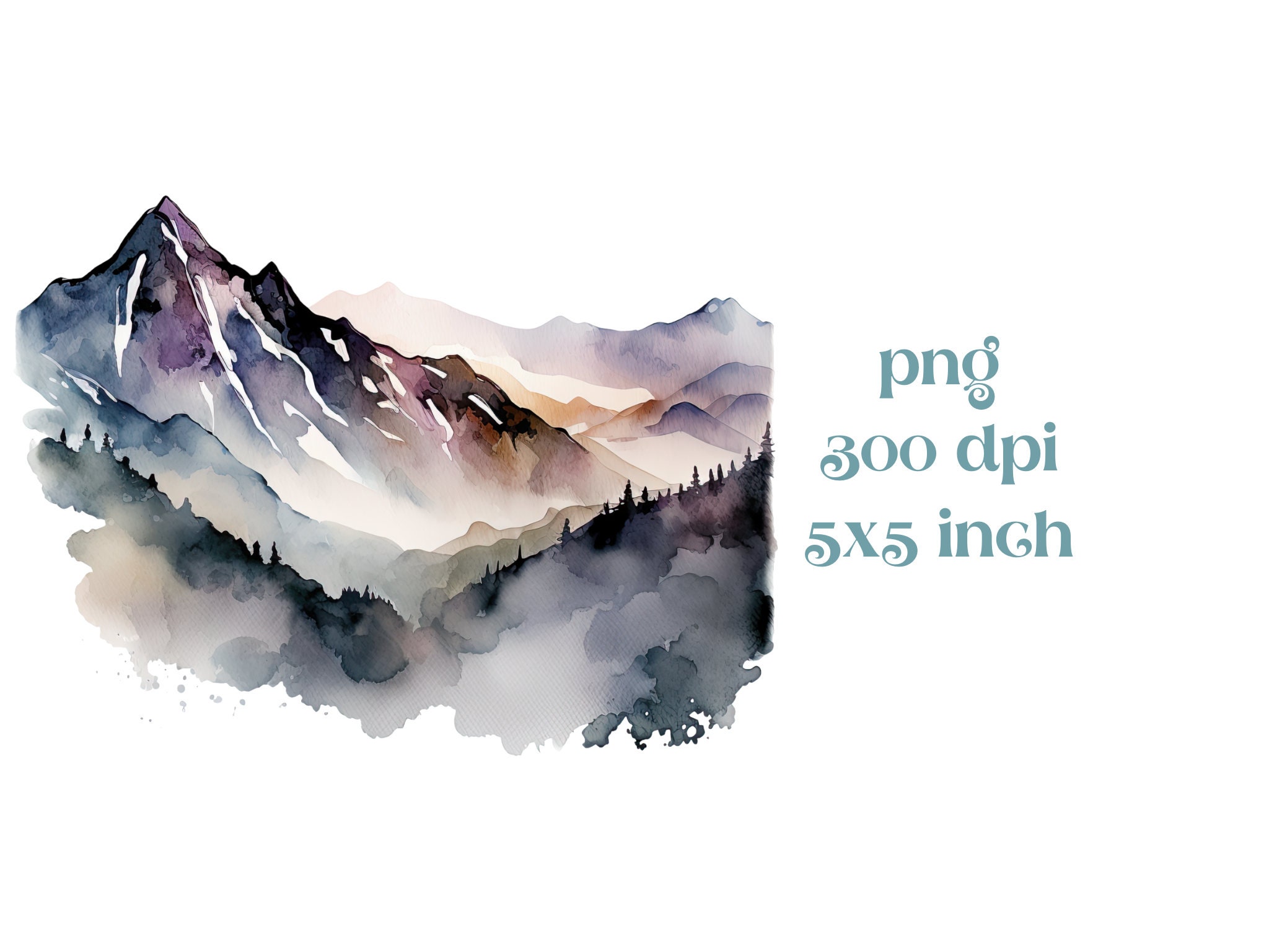 Mountain Art, Sublimation Files, Watercolor Clip Art, PNG, Printable ...