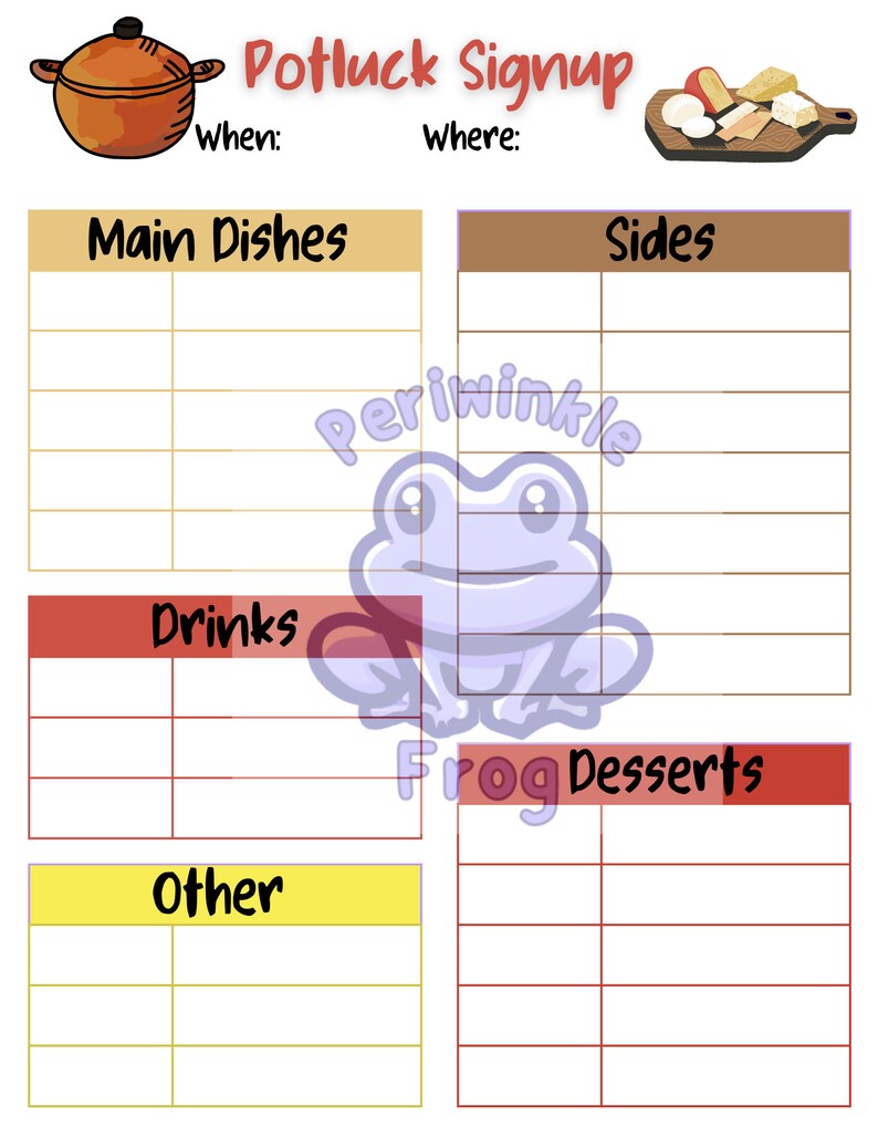 Potluck Signup Sheet Printable Sign up Sheet for Your Next Potluck Meal ...
