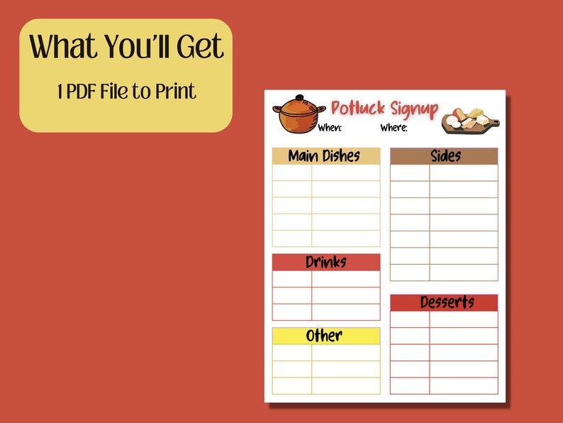 Potluck Signup Sheet - Printable Sign up Sheet for Your Next Potluck ...