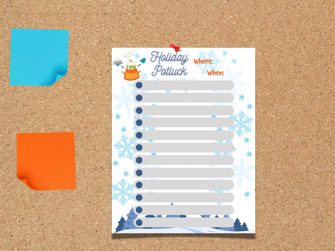 Holiday Party Signup Sheet - Printable Signup Sheet for a Winter ...