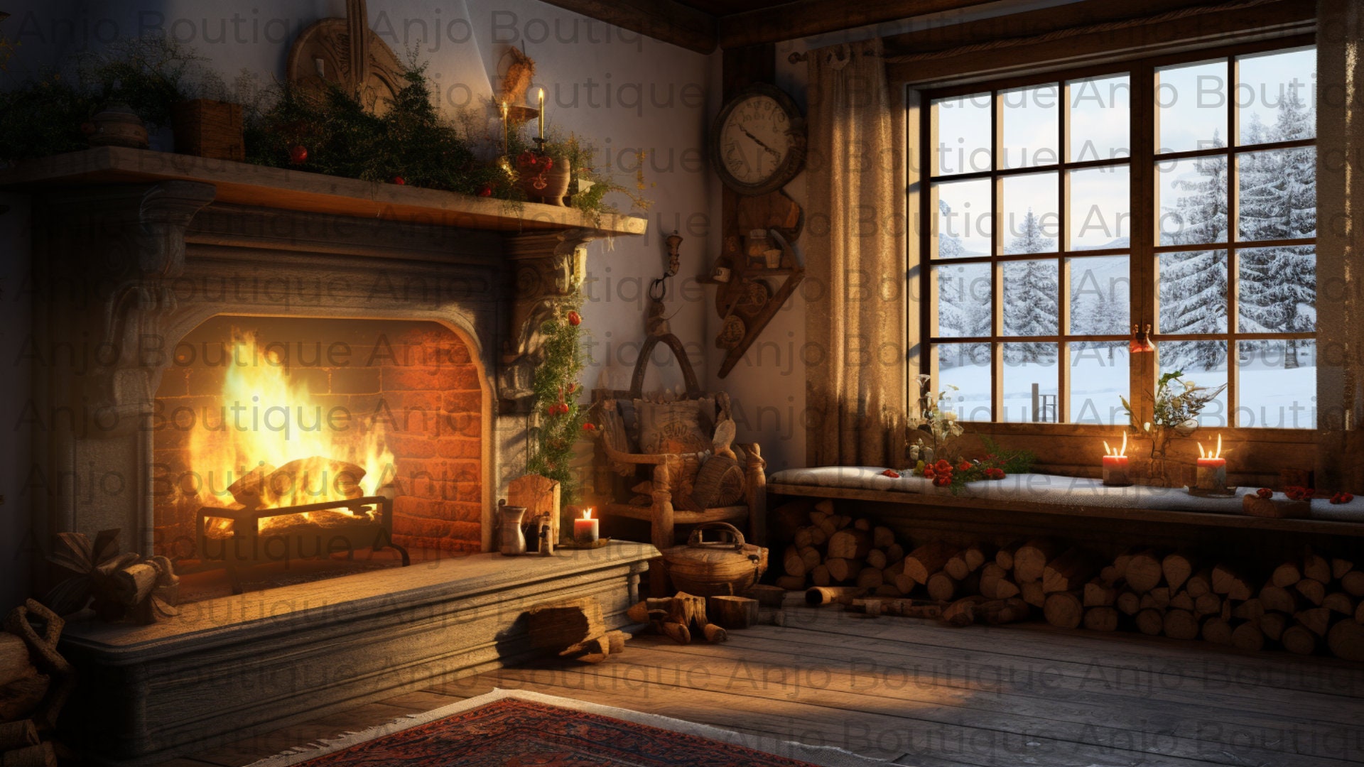 Virtual Background for Zoom Meetings Warm Fireplace Cabin Background ...