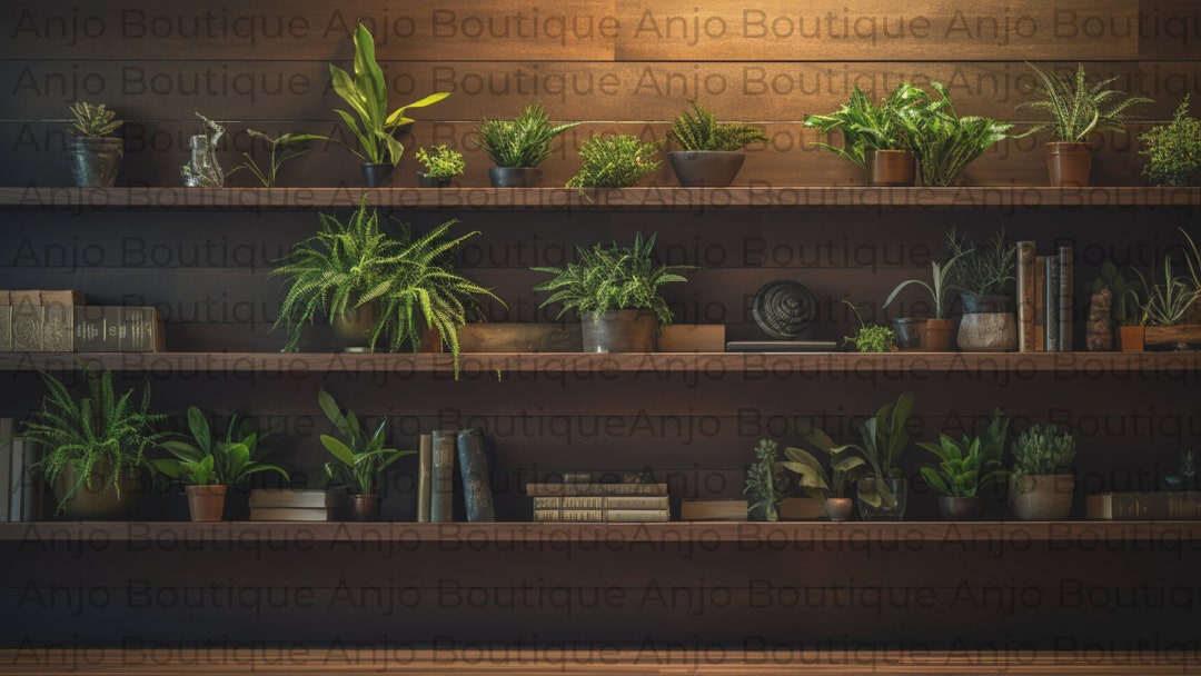 Virtual Background for Zoom Meetings Bookshelf With Plants Green Floral ...