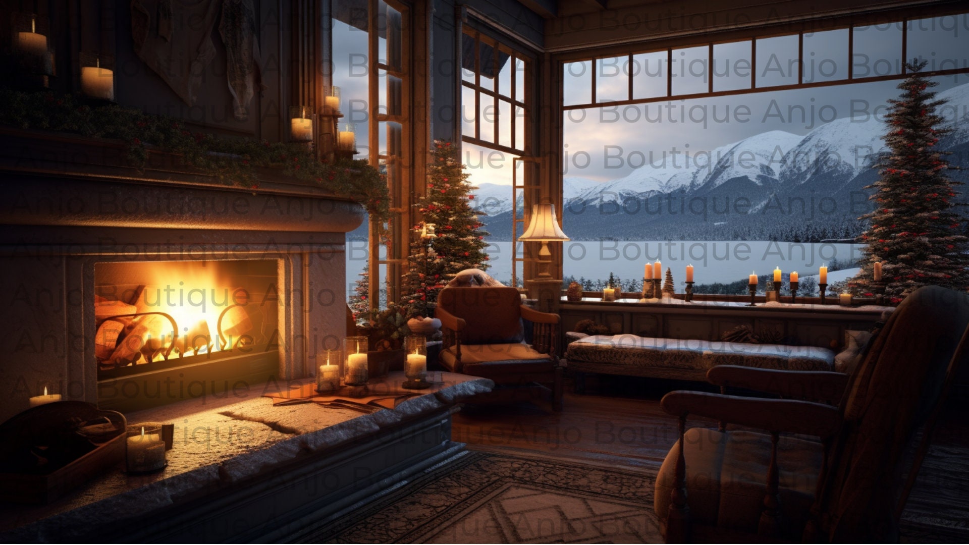 Virtual Background for Zoom Meetings Winter Mountains With Fireplace ...