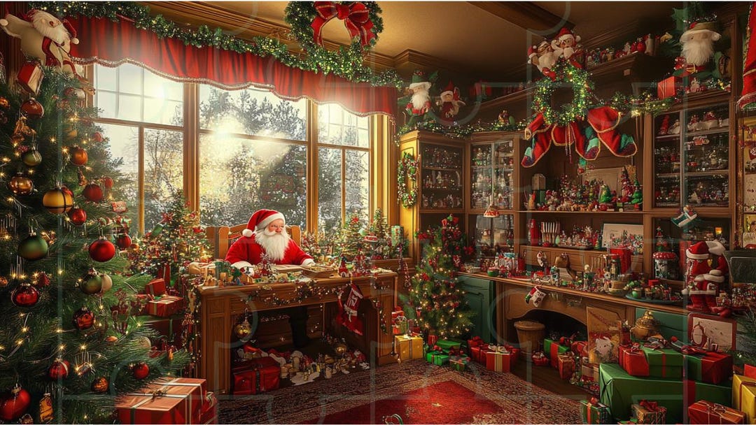 Workshop for Santa Wreaths Presents Christmas Tree Holiday Cozy Winter ...