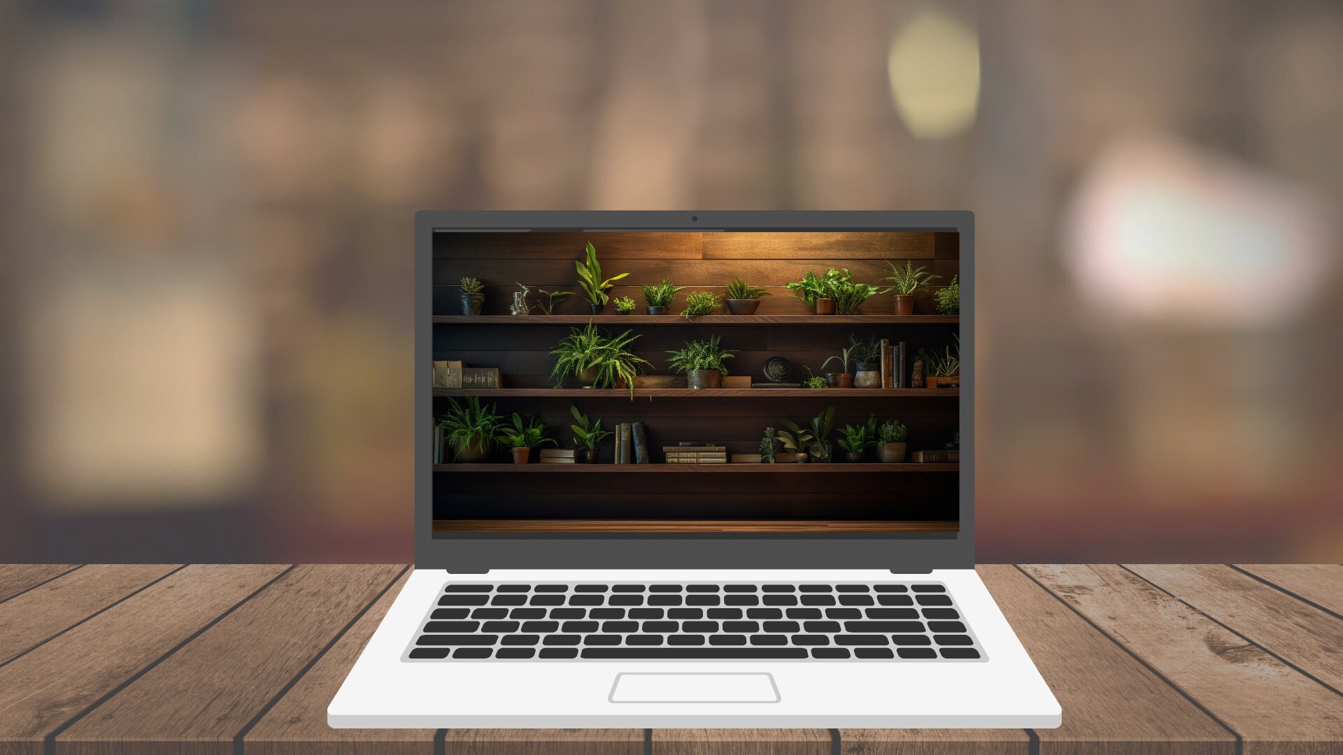 Virtual Background for Zoom Meetings Bookshelf With Plants Green Floral ...