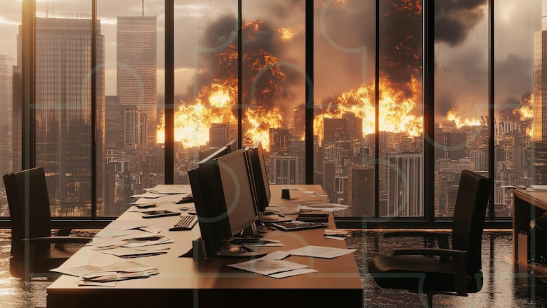 Virtual Background City on Fire Office Funny Office Meme for Meetings ...