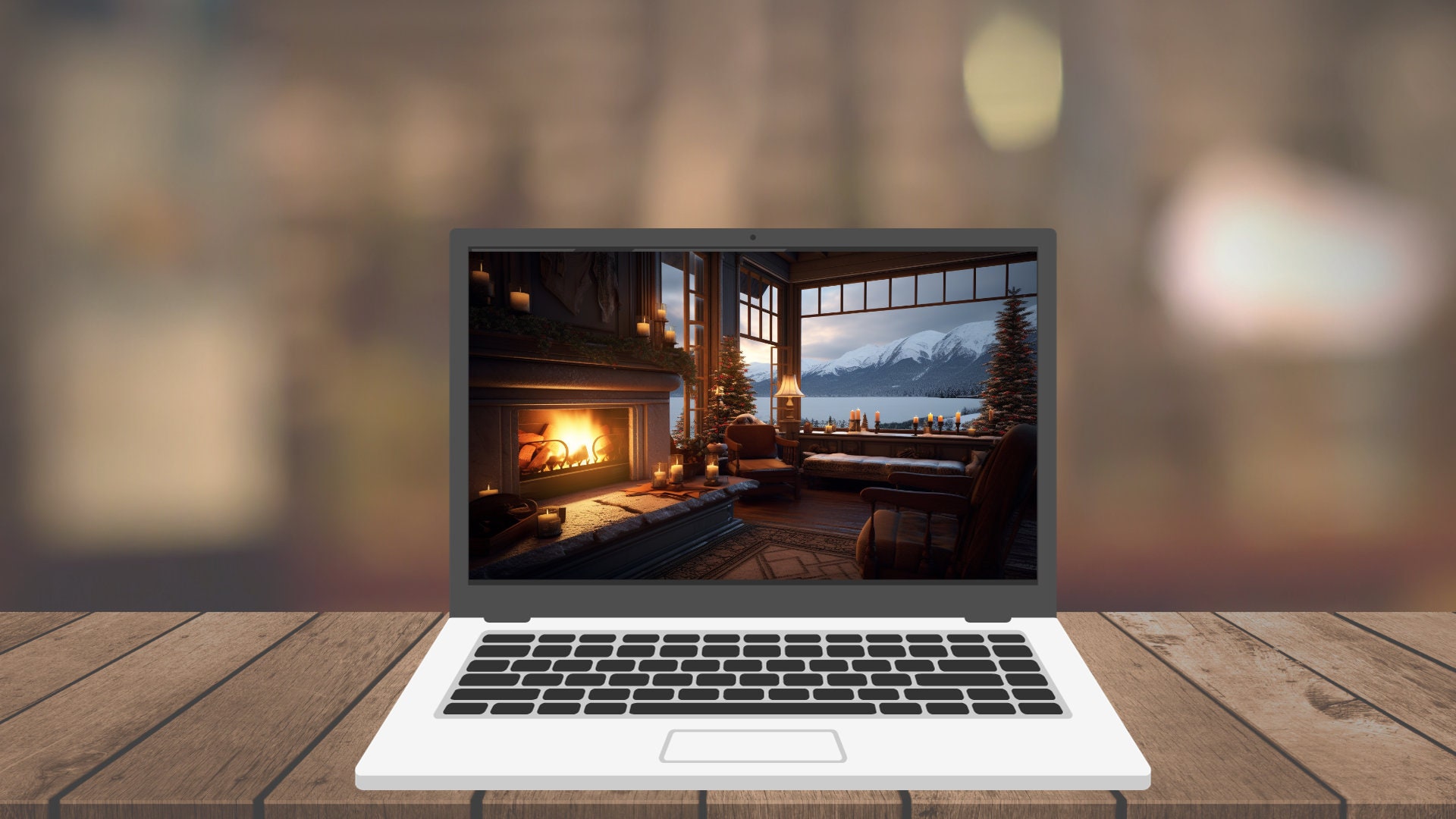 Virtual Background for Zoom Meetings Winter Mountains With Fireplace ...