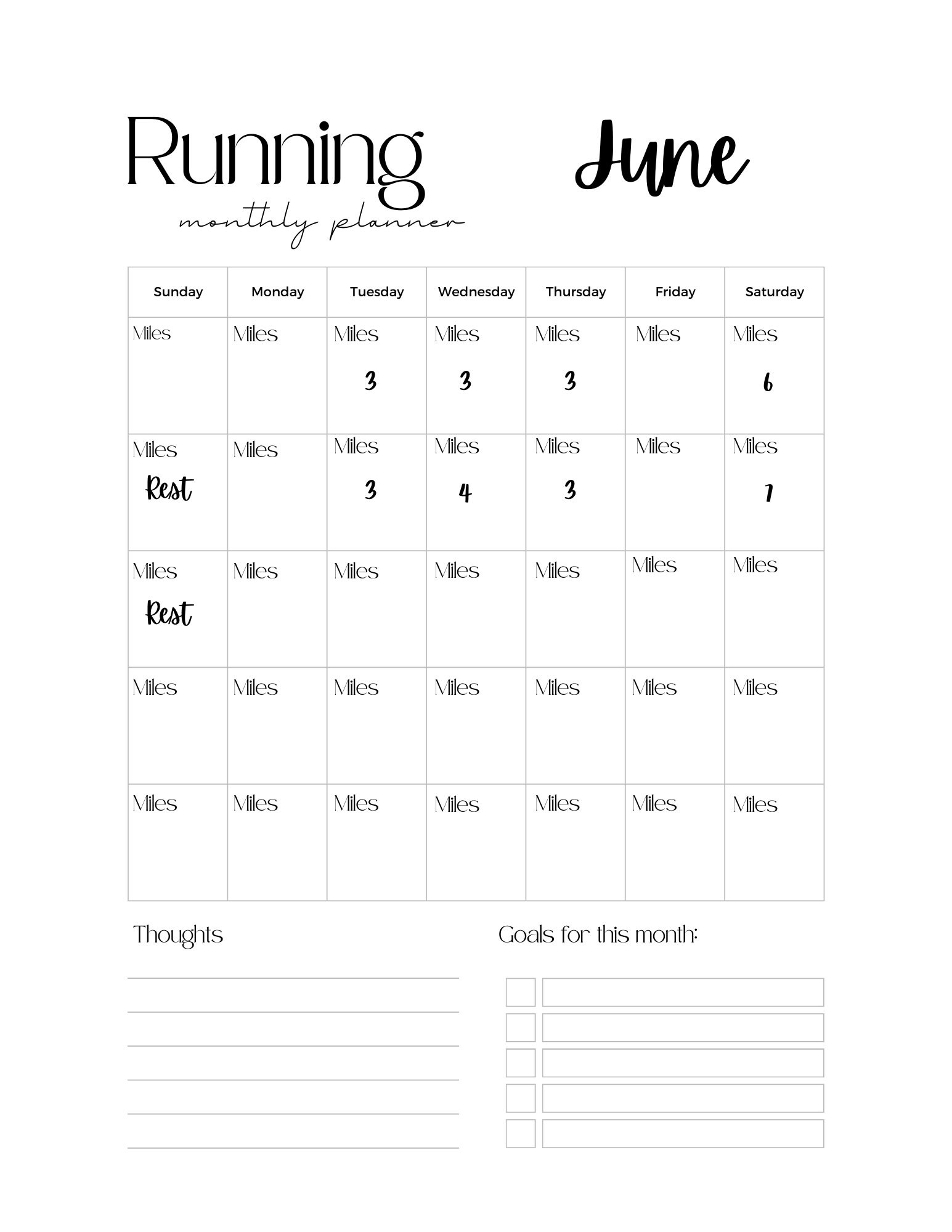 Monthly Running Planner Workout Log - Etsy