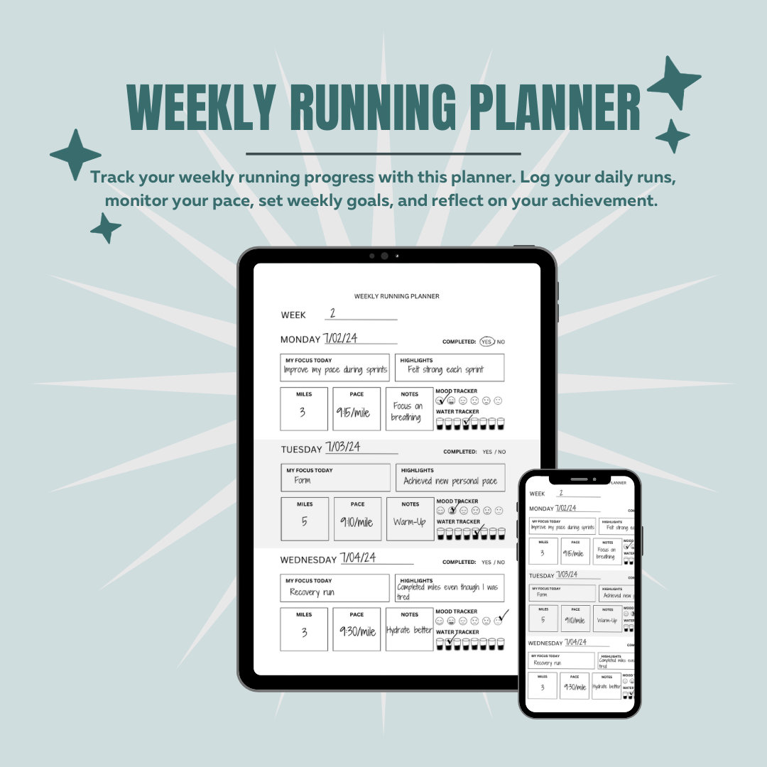 Weekly Running Planner - Digital Download | Fitness Tracker | Running ...