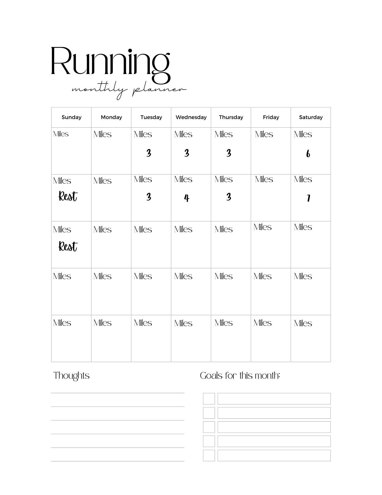 Monthly Running Planner Workout Log - Etsy