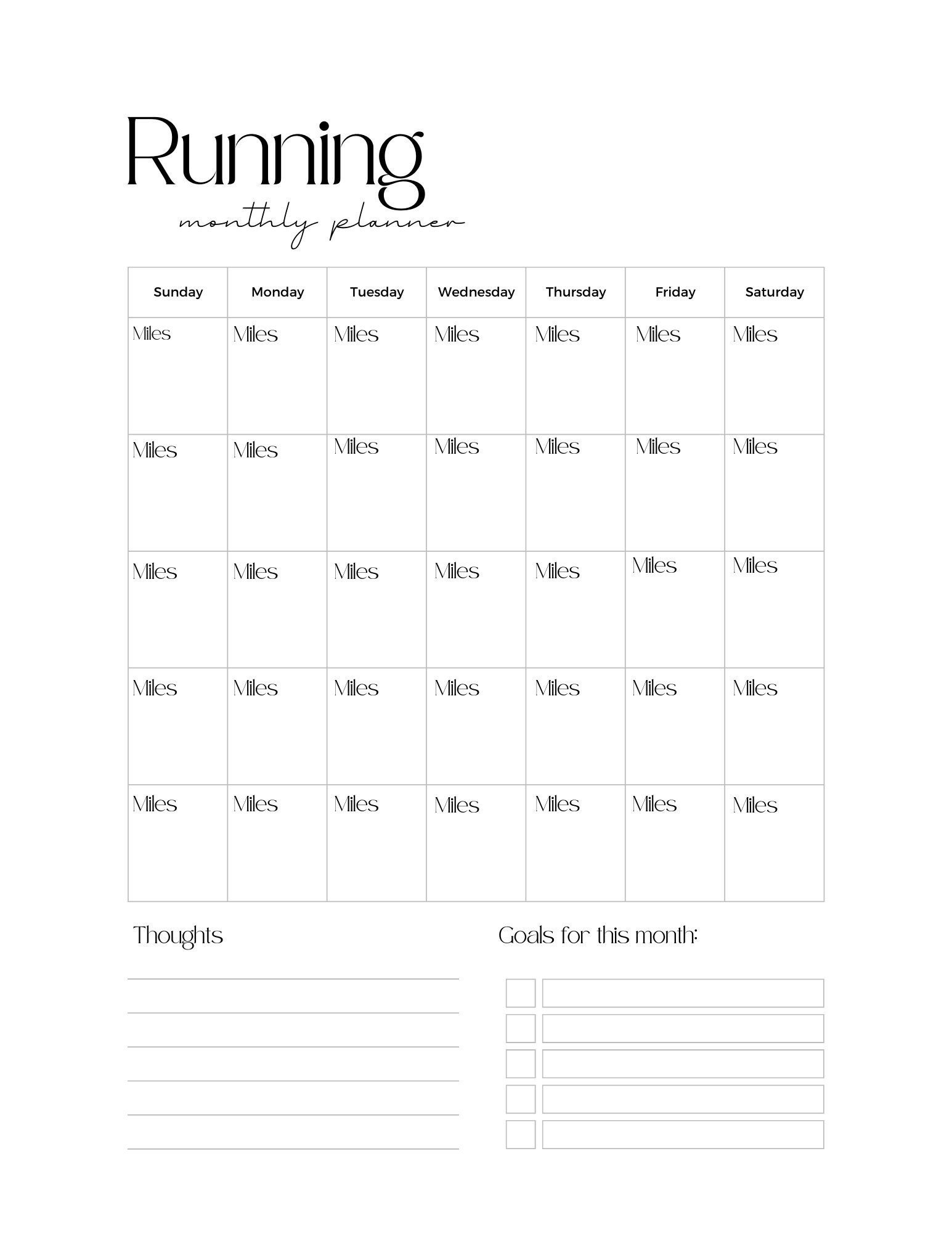 Monthly Running Planner Workout Log - Etsy