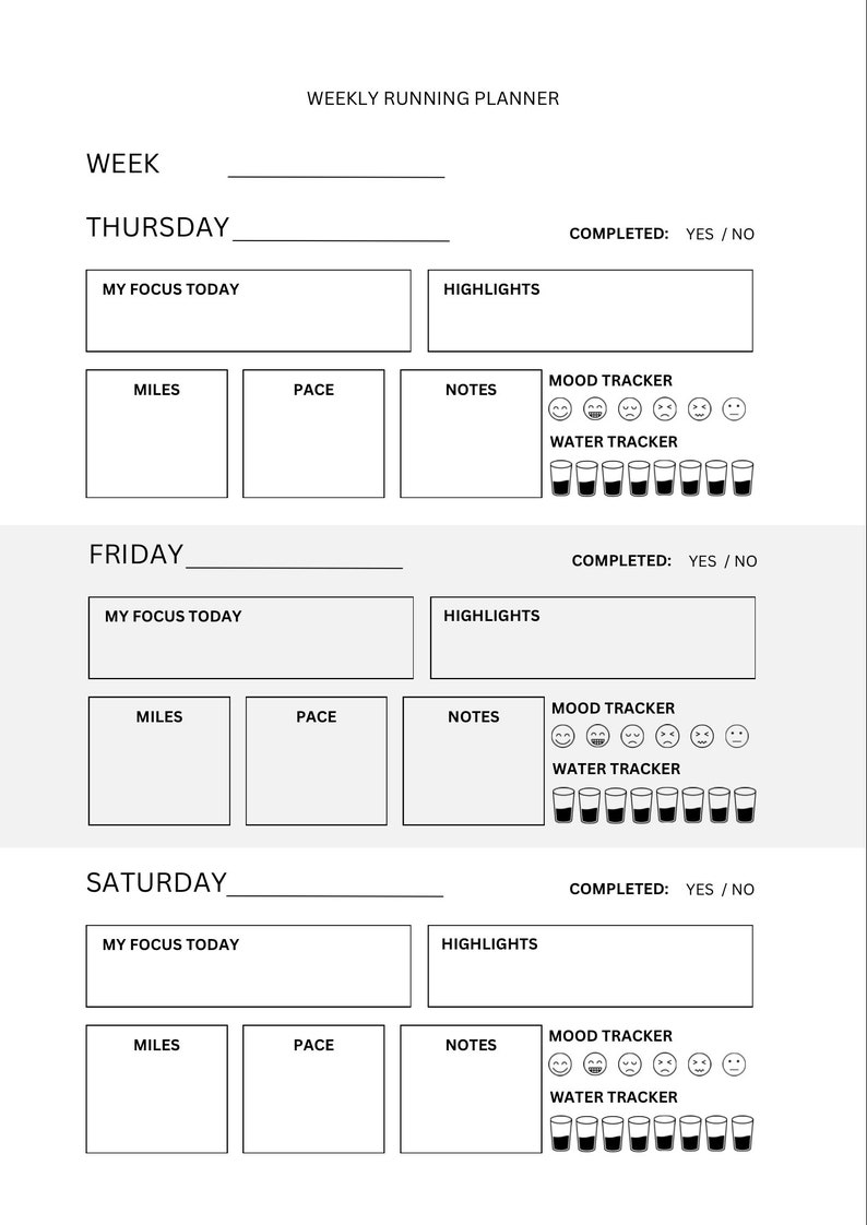 Weekly Running Planner - Digital Download | Fitness Tracker | Running ...