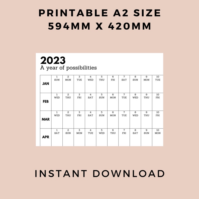 2023 Calendar, Big Wall Calendar, Yearly Calendar, Printable PDP PNG A2 ...