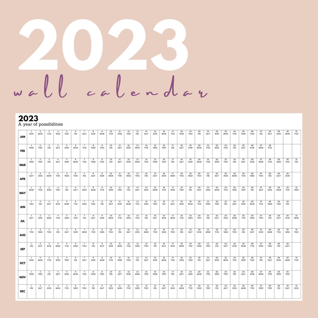 2023 Calendar, Big Wall Calendar, Yearly Calendar, Printable PDP PNG A2 ...