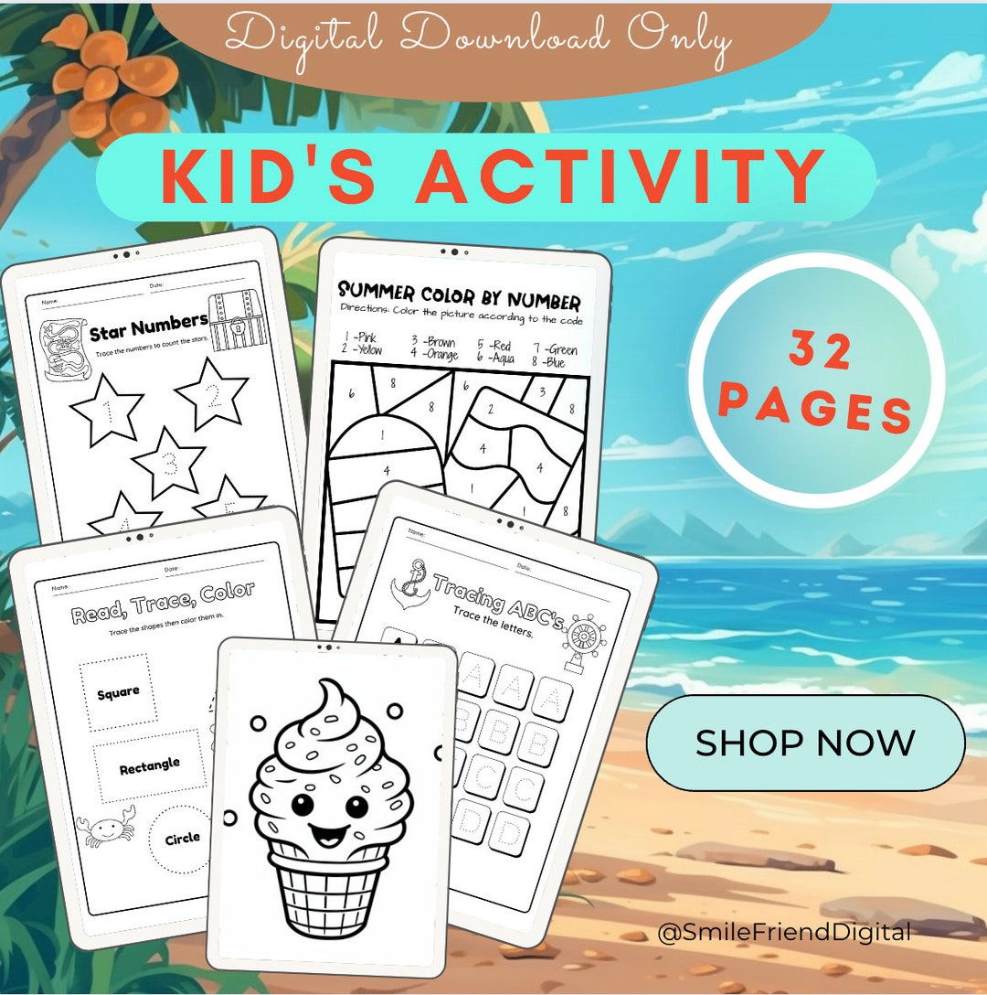 Summer Fun Kid's Printable Activity Pages | Mazes, Tracing, Coloring ...