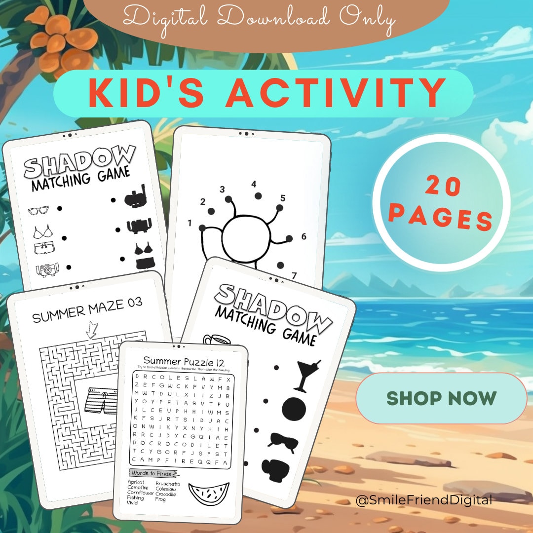 Summer Activity PDF Printable Sheets for Kids! for Kids Ages 4 - 8 - Etsy