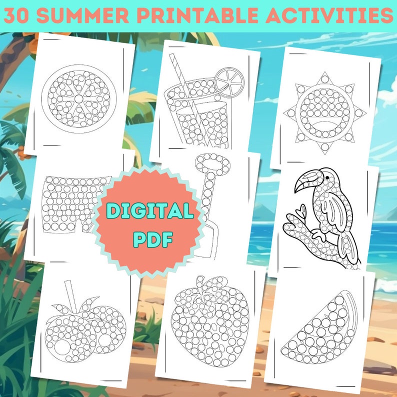 Summer Dot Marker Coloring Pages for Kids Printable PDF - Etsy
