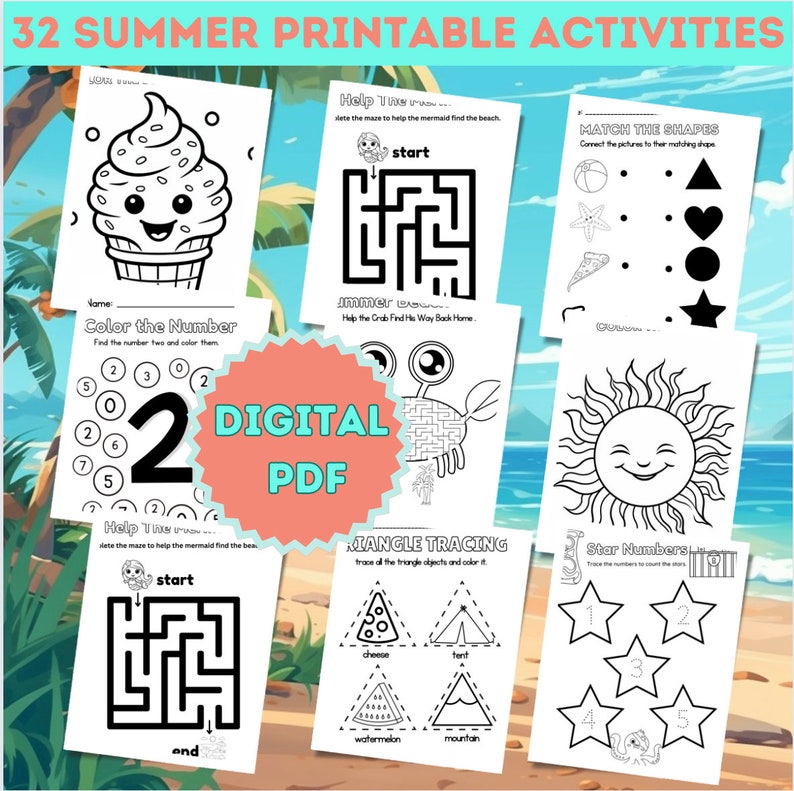 Summer Fun Kid's Printable Activity Pages | Mazes, Tracing, Coloring ...