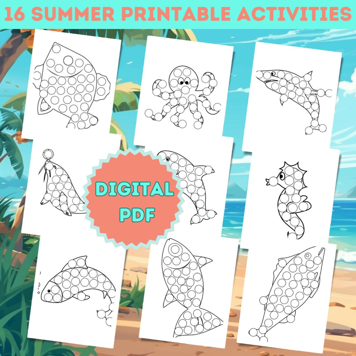 Under the Sea Coloring Pages Printable Sea Animals Dot Marker Printable ...