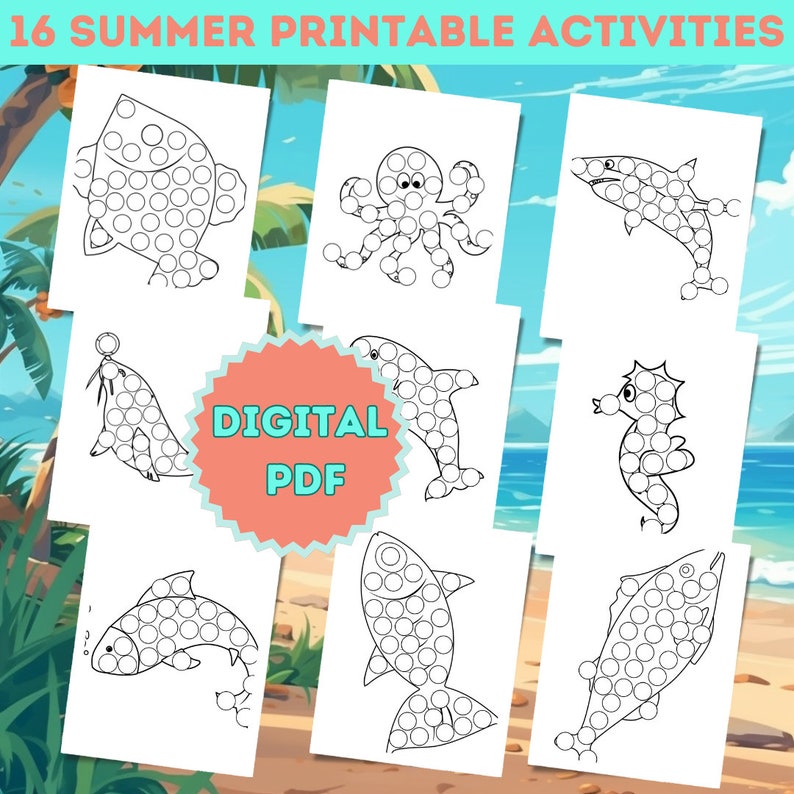 Under the Sea Coloring Pages Printable | Sea Animals Dot Marker ...