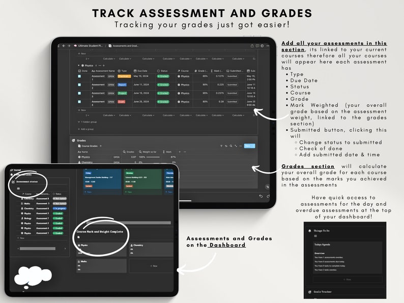 Dark Mode Notion Student Planner, All in One Notion Dashboard, Ultimate Student Life Planner ...