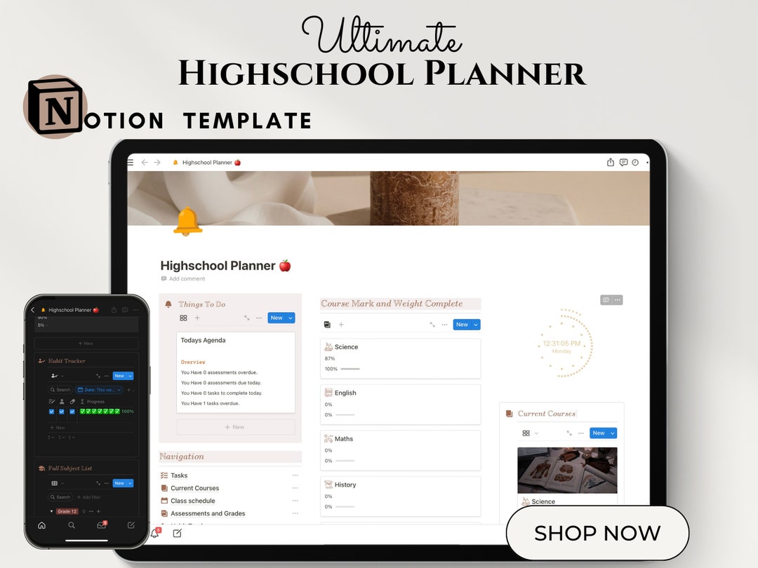 Notion Template Highschool Student School Planner Notion Productivity ...