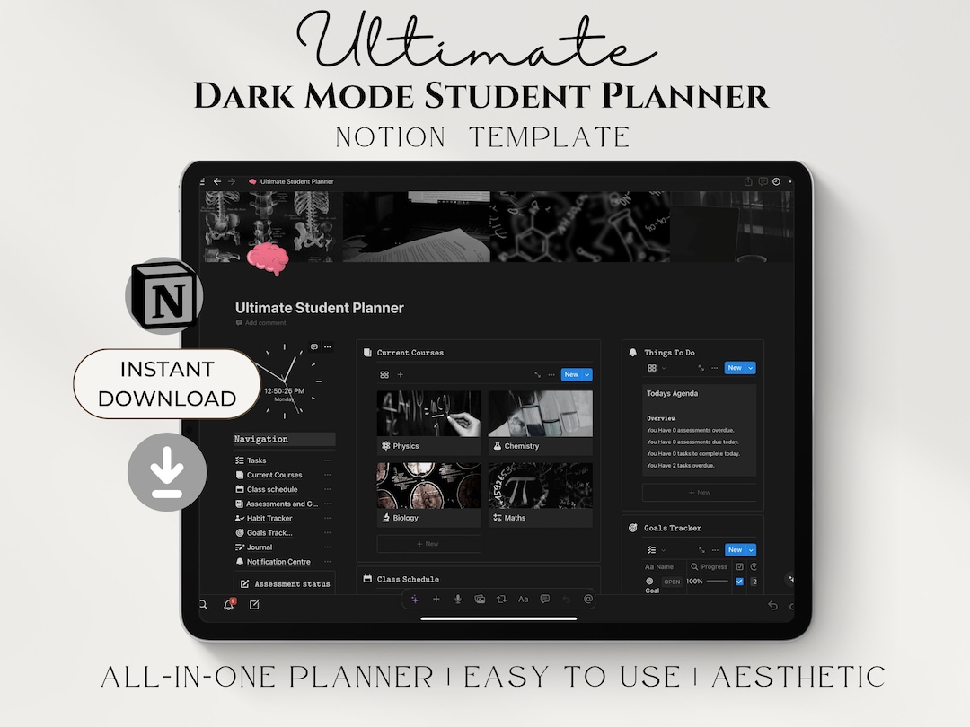 Notion Template Dark Student Planner Dark Mode Notion Template Student ...