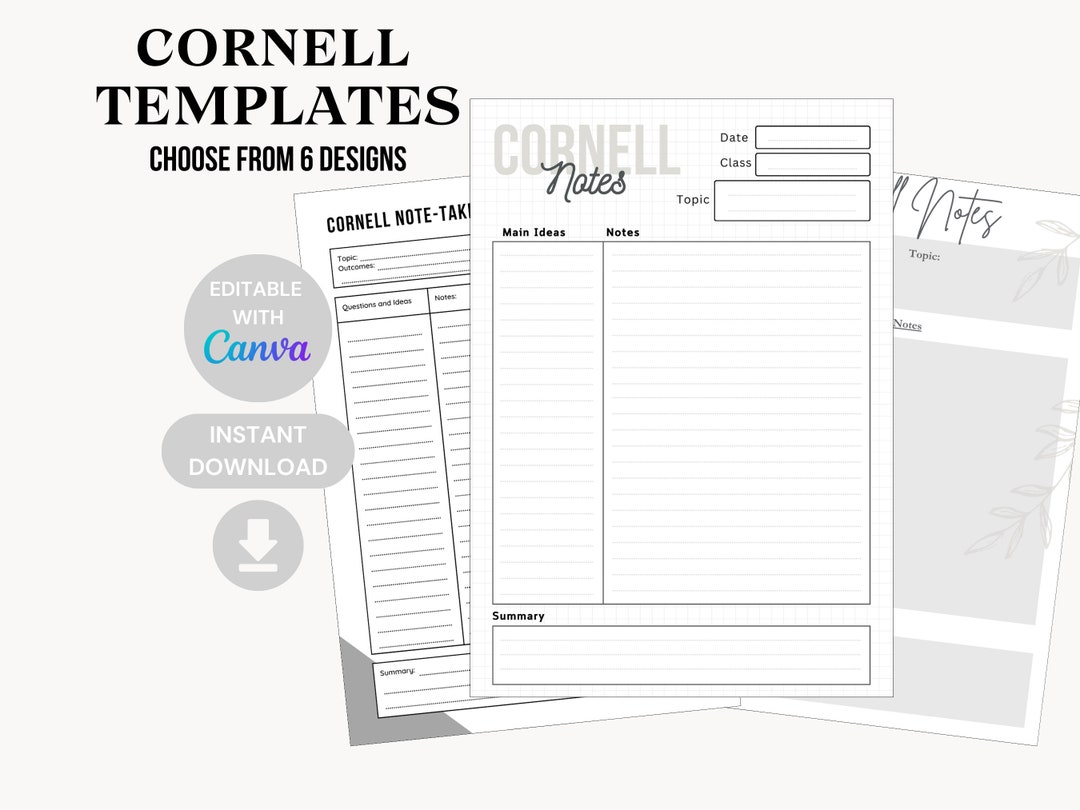 Cornell Notes Paper, Printable Lecture Notes Template, Student Cornell ...