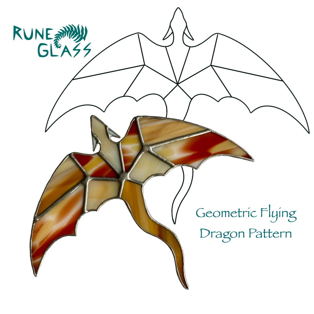 Geometric Flying Dragon Pattern for Stained Glass (hobby and Commercial ...