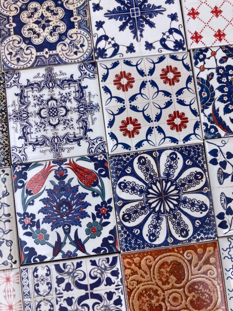 Mediterranean Mosaic Tiles, Vintage Patterned Tiles, Decorative Mixed ...