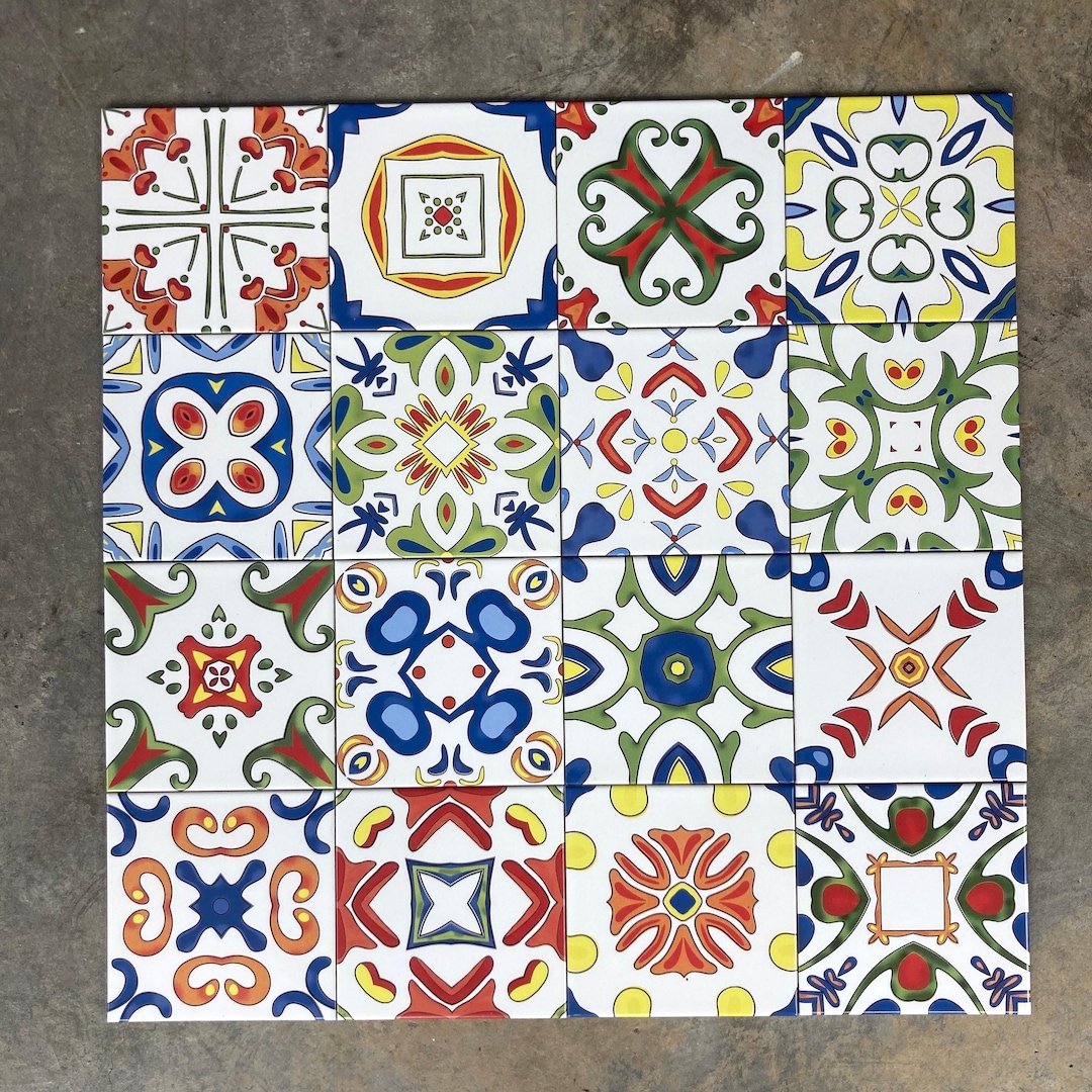 Mexican Talavera Tile Set | Glazed Ceramic, Colorful Kitchen Splashback ...