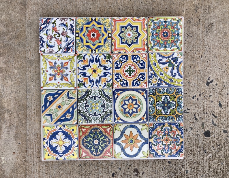 Vintage Tiles, Mosaic Tiles, Mediterranean Tiles “sofia Set”, Patterned Mix of 16 Small Tiles ...