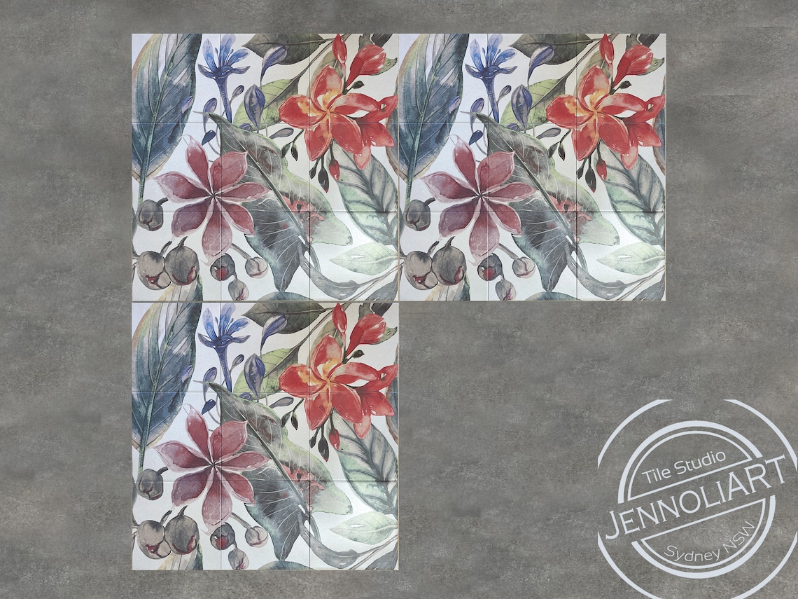 Floral Wall Tiles tropical Bloom Australian Botanical Wall Tiles - Etsy