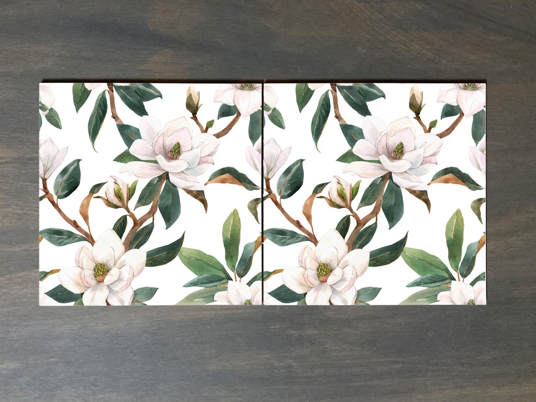 Floral Magnolia Ceramic Tiles: Decorative Wall Art, Set of 2 - Etsy ...