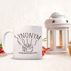 Synonym Roll Mug, Grammar Mug, English Teacher Gift, White Ceramic Cup ...