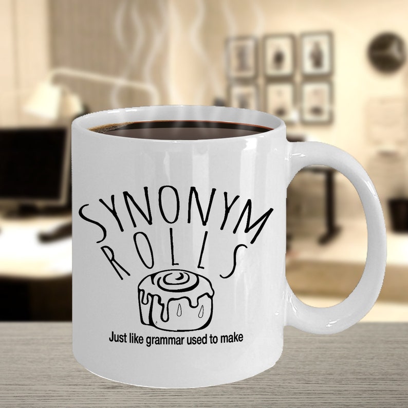 Synonym Roll Mug, Grammar Mug, English Teacher Gift, White Ceramic Cup ...