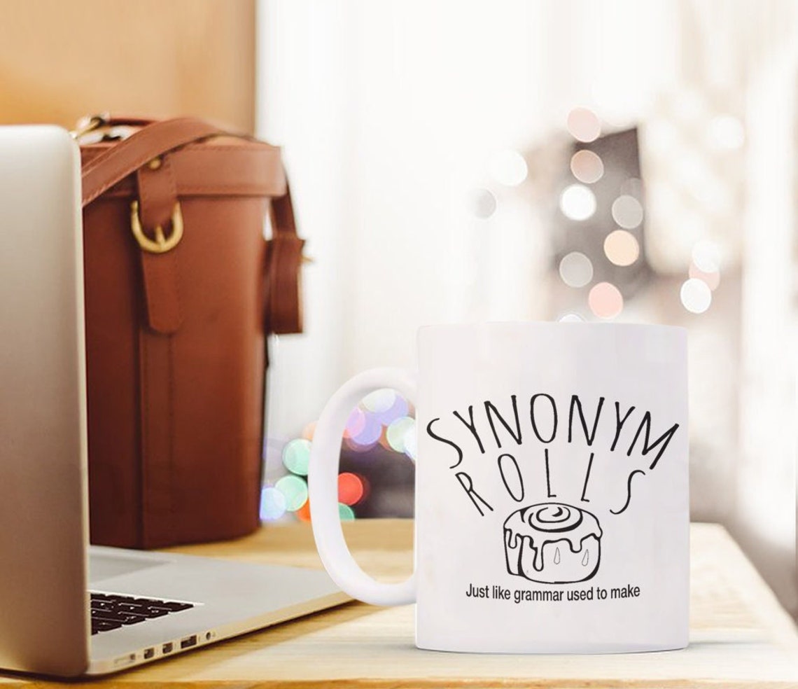 Synonym Roll Mug, Grammar Mug, English Teacher Gift, White Ceramic Cup ...