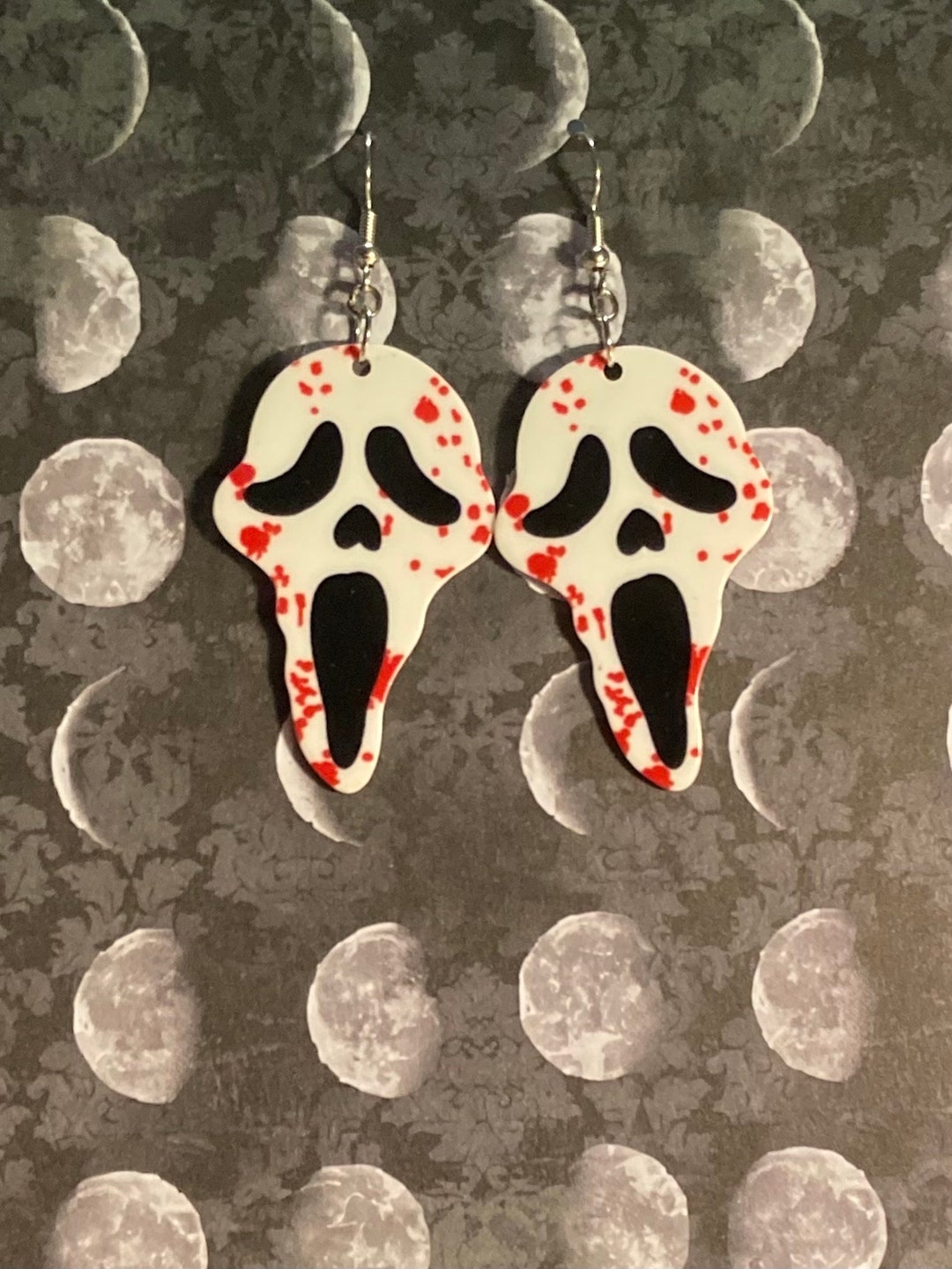 Ghostface Scream Blood Splatter Drop Earrings Horror - Etsy