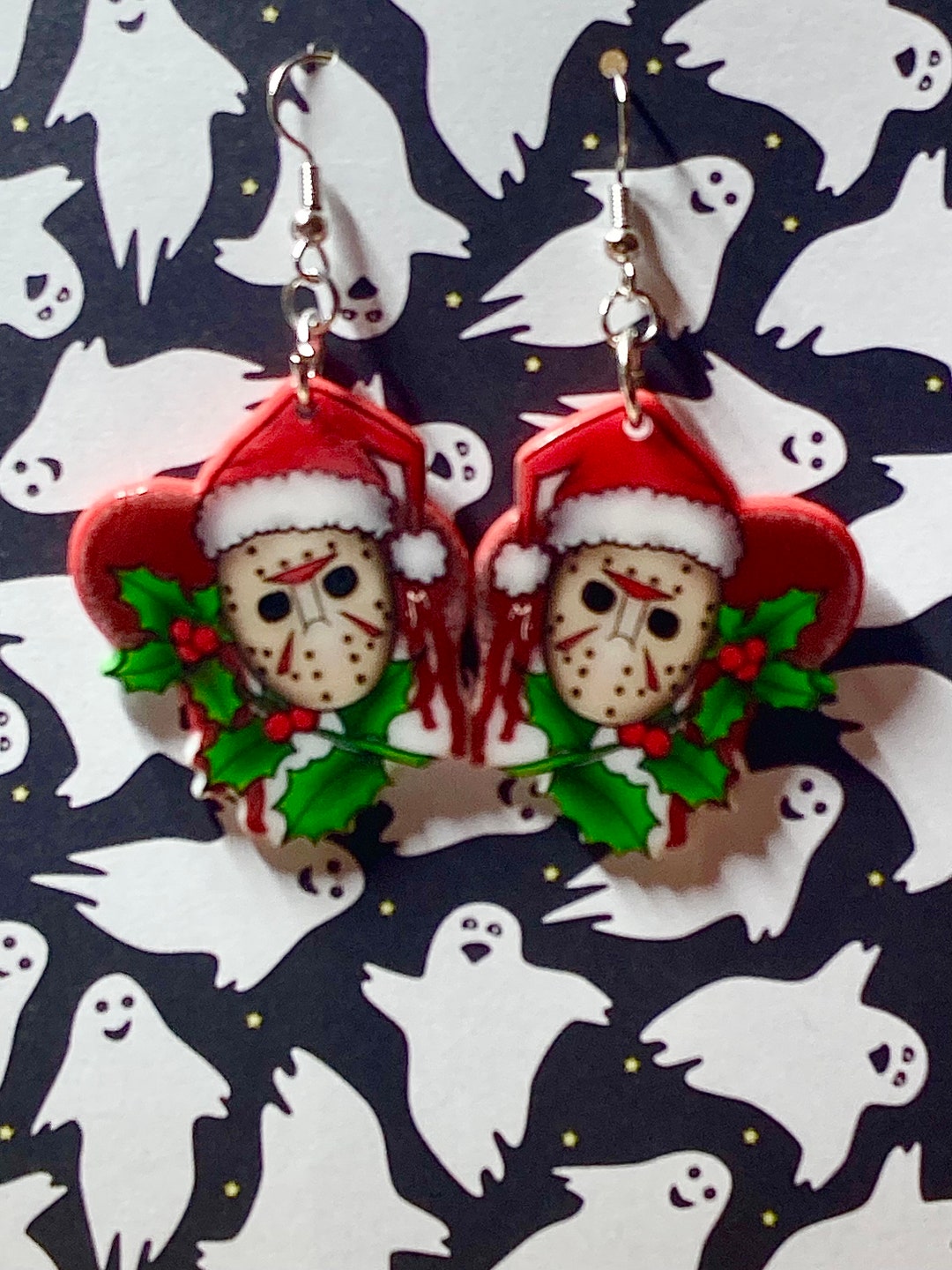 Jason Voorhees, Friday the 13th, Santa, Holly, Christmas, Drop Earrings ...