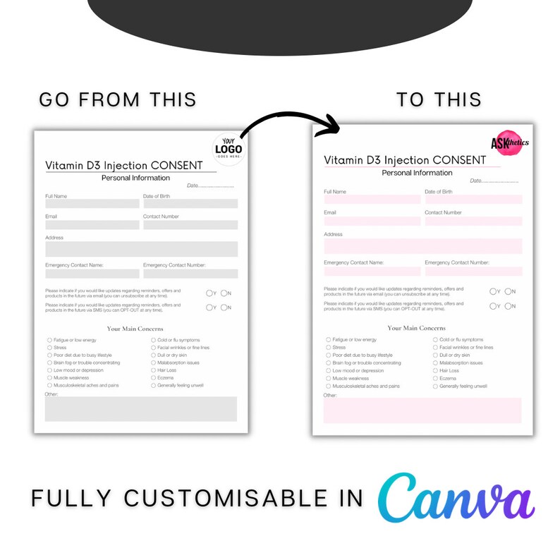 Editable Vitamin D3 Injection Consent Form for Aesthetic Practitioners ...