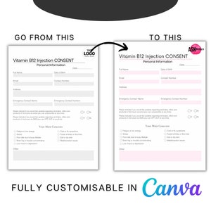 Editable Vitamin B12 Injection Consent Form for Aesthetic Practitioners/clinics/qualified ...