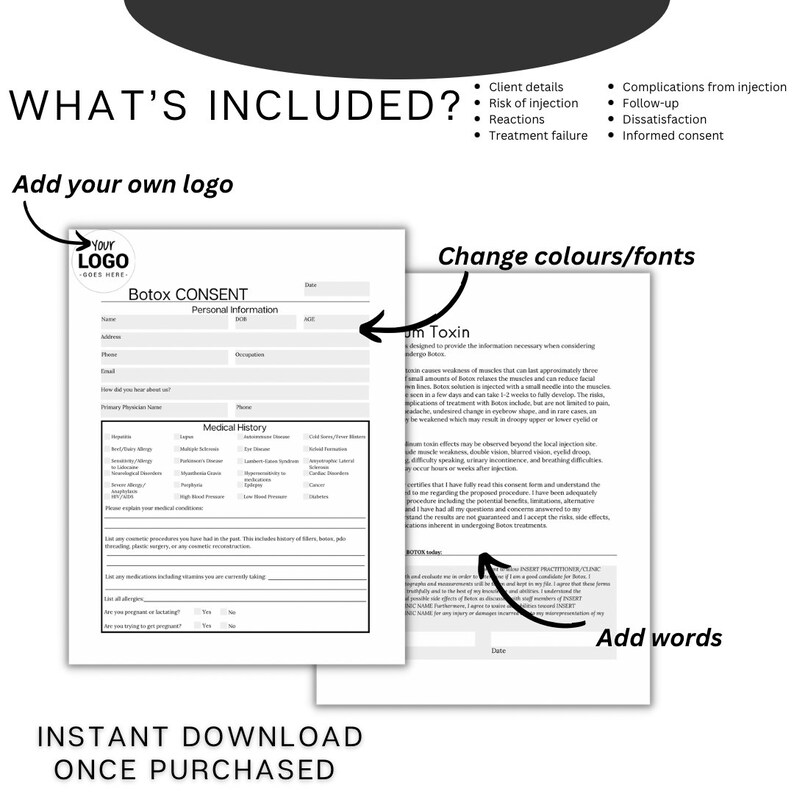 Editable Botulinum Toxin (botox) Injections Consent Form for Aesthetic ...