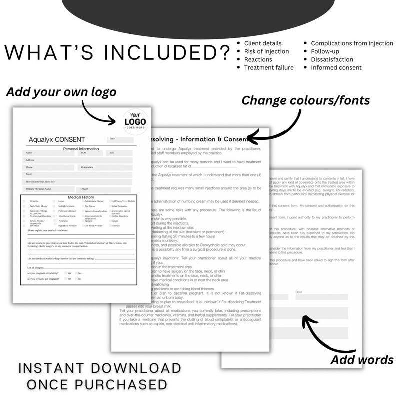 Editable Aqualyx Fat Dissolving Injections Consent Form for Aesthetic ...