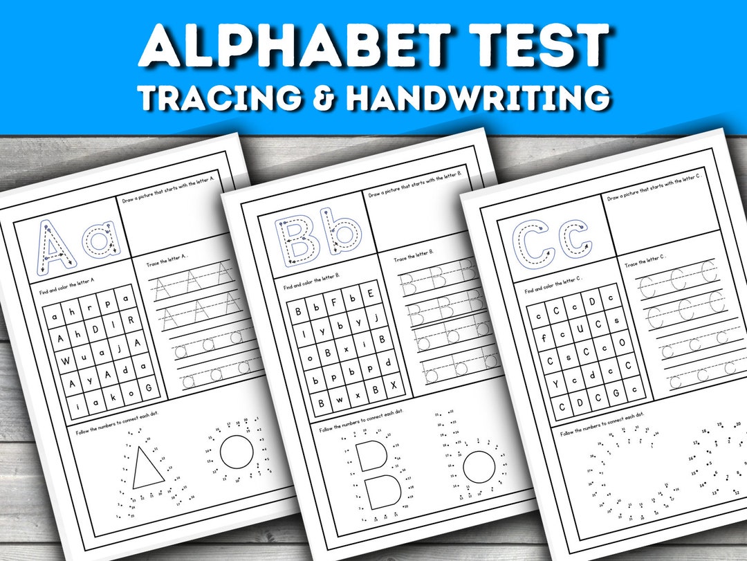 26 ABC Alphabet Test A-Z Writing With Pictures Worksheets Preschool ...