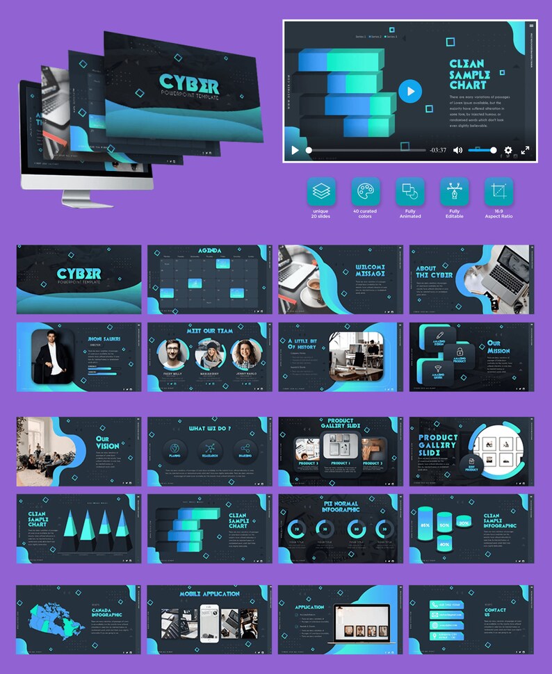 Animated Powerpoint Template: Cyber Theme, Editable Slides (PPT File ...